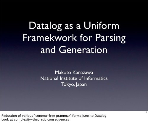 Datalog As A Uniform Framework For Parsing And Generation