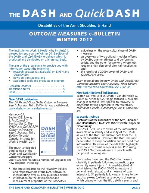 THE DASH AND QuickDASH - DASH - Institute for Work & Health