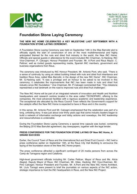 Foundation Stone Laying Ceremony - International Nut and Dried ...
