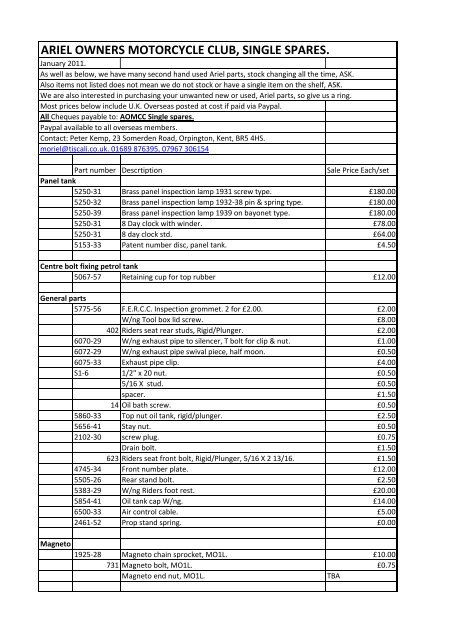ariel owners motorcycle club, single spares. - the Australian Ariel ...