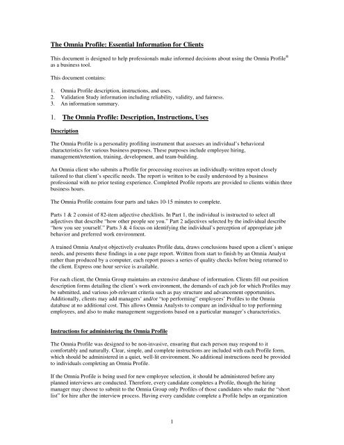 The Omnia Profile: Essential Information for ... - The Omnia Group