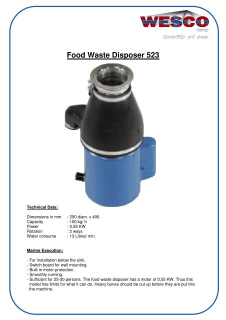 Food Waste Disposer 523 - WESCO-Navy