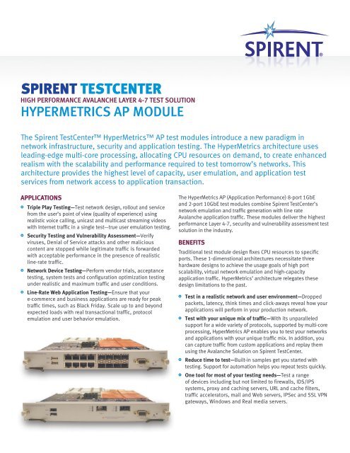 Spirent TestCenter HyperMetrics AP Module DatasheetThe ...