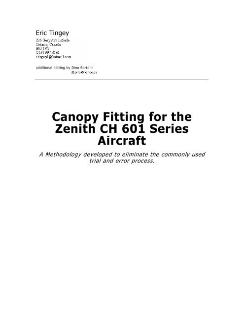 Canopy Fitting for the Zenith CH 601 Series Aircraft - CH601.org