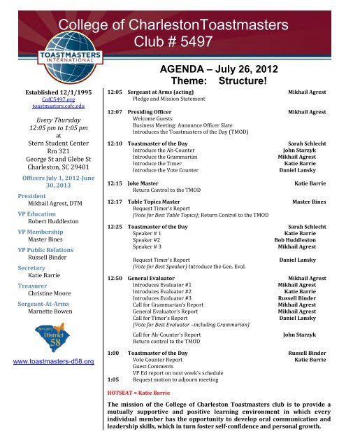 Toastmasters Agenda Template Template Business Format