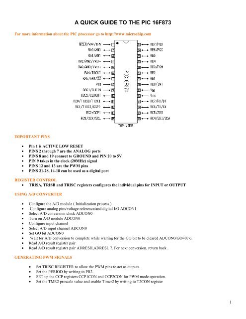 A QUICK GUIDE TO THE PIC 16F873 - F1CHF