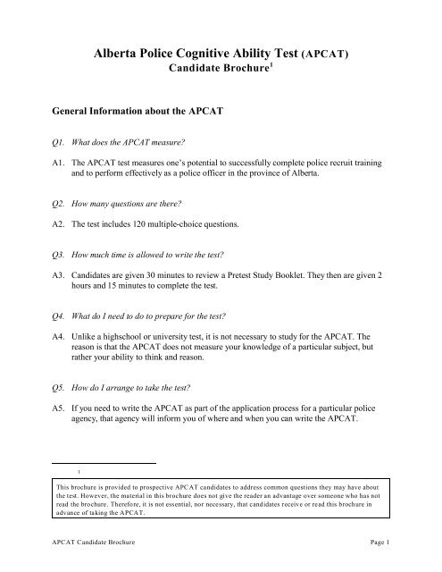 Alberta Police Cognitive Ability Test (APCAT) - Camrose Police ...
