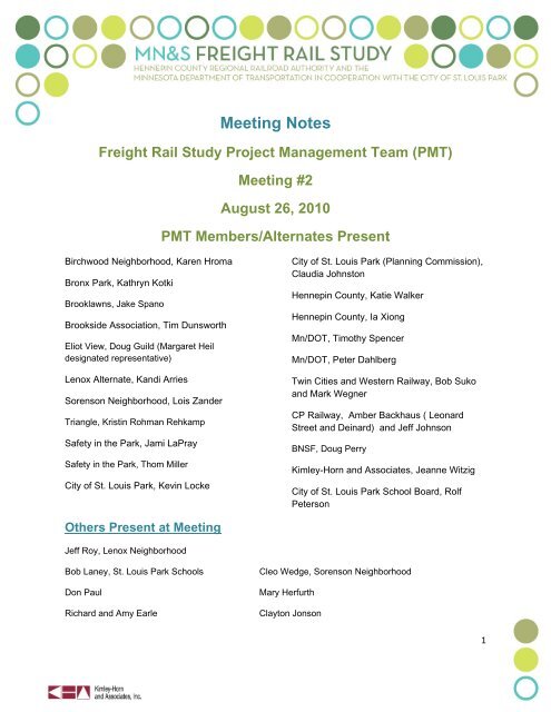 August 26, 2010 PMT Meeting Notes, Handouts, and - MNS Rail Study