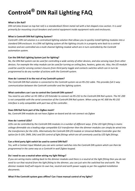 Control4 DIN Rail Lighting FAQ