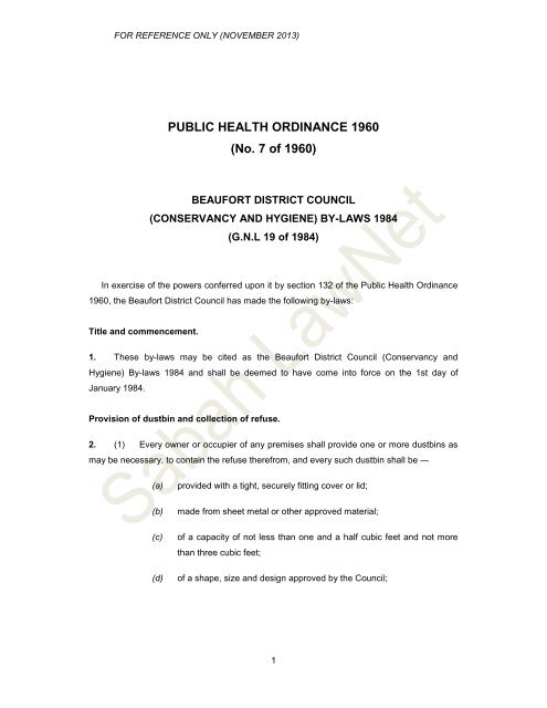 PUBLIC HEALTH ORDINANCE 1960 (No. 7 of 1960) - Sabah Lawnet