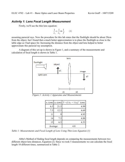 Activity 1: Lens Focal Length Measurement - EngSoc