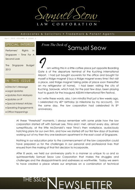 April 2013 - Samuel Seow Law Corporation
