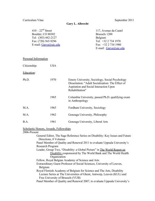 Curriculum Vitae September 2011 Gary L. Albrecht 410 â€“ 22nd ...