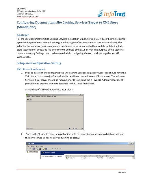 Configuring Documentum Site Caching Services Target to XML Store