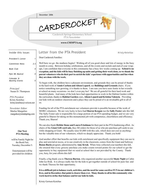 Letter from the PTA President - Carderock Springs PTA