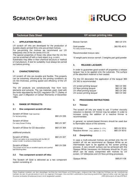 SCRATCH OFF INKS - Kaye Dee Marking Equipment