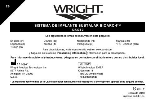 sistema de implante subtalar bioarch - Wright Medical Technology, Inc.