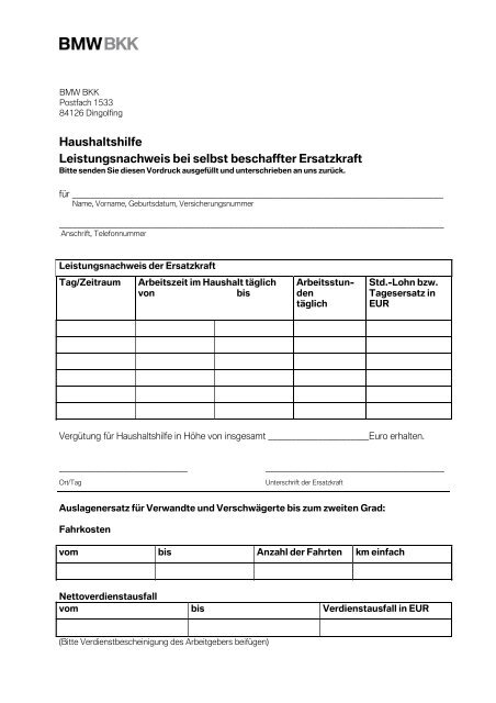 Haushaltshilfe Bescheinigung selbstbeschaffte ... - BMW BKK