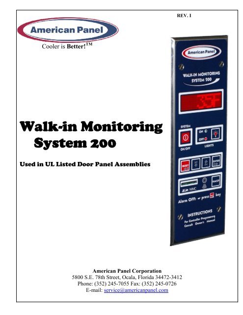 Walk-in Monitoring System 200 - American Panel