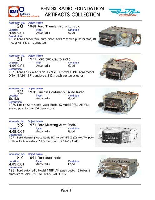 bendix radio foundation artifacts collection