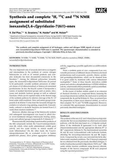 Synthesis and complete 1H, 13C and 15N NMR assignment of ...