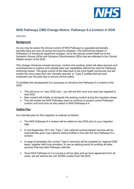 NHS Pathways CMS Change Notice: Pathways 6.4 ... - Systems