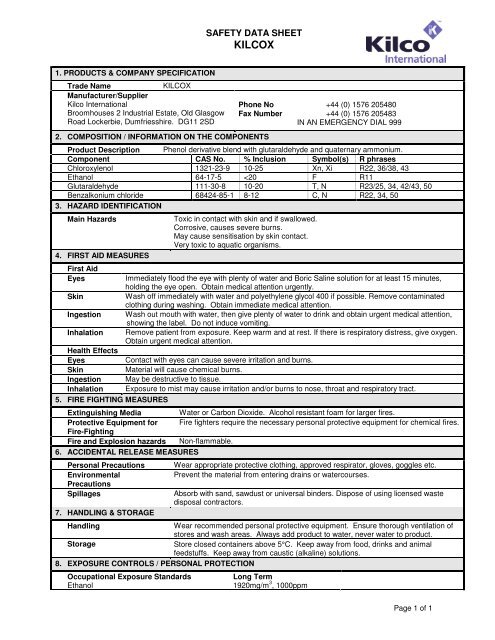 Kilcox Safety Sheet - Solway Feeders