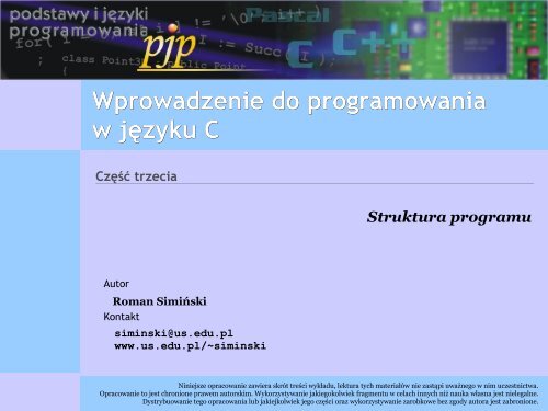 Wprowadzenie do programowania w jÄ zyku C â struktura programu