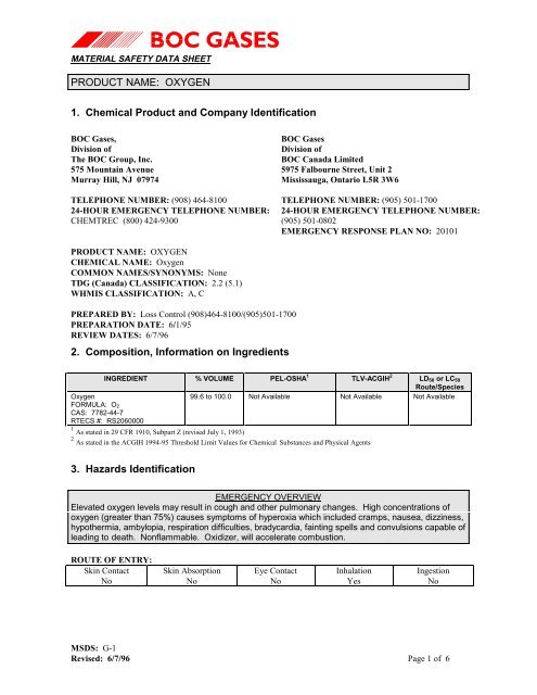 MSDS: Oxygen - G1
