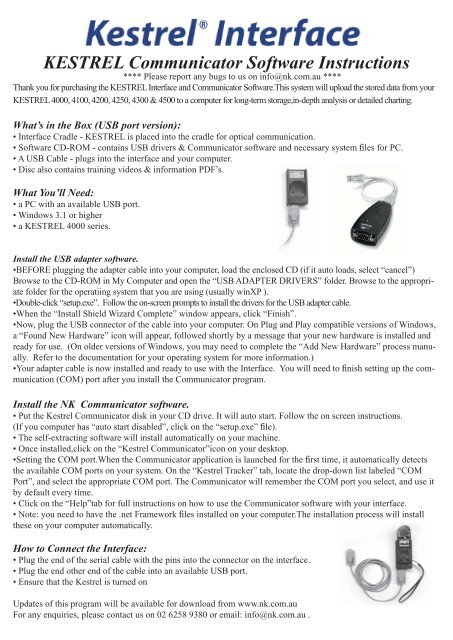 KESTREL COMMUNICATOR INSTALL. + USB ADAPTER DRIVERS ...