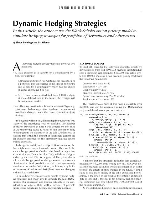 Dynamic Hedging Strategies - Simon Benninga
