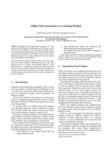 Online Self-Assessment as a Learning Method