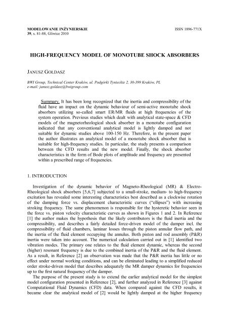 HIGH-FREQUENCY MODEL OF MONOTUBE SHOCK ABSORBERS