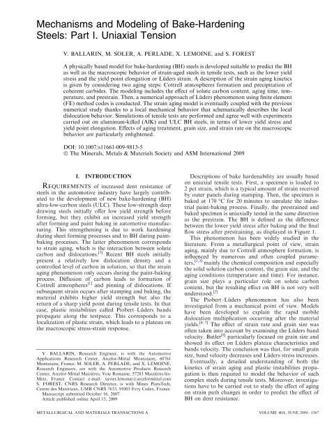 Mechanisms and Modeling of Bake-Hardening Steels: Part I ...