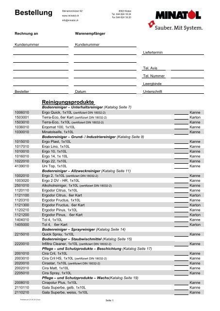 Bestellung - Minatol