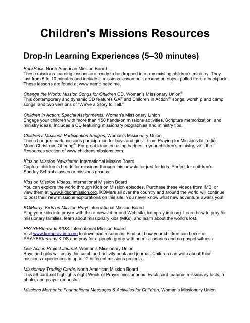 Children's Missions Resources - WMU