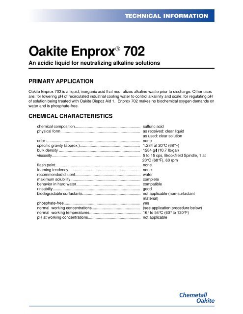 Oakite EnproxÂ® 702 - Chemetall