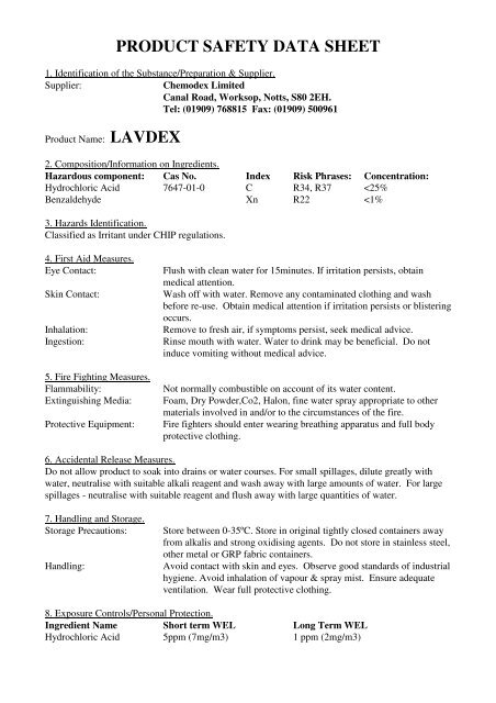 PRODUCT SAFETY DATA SHEET