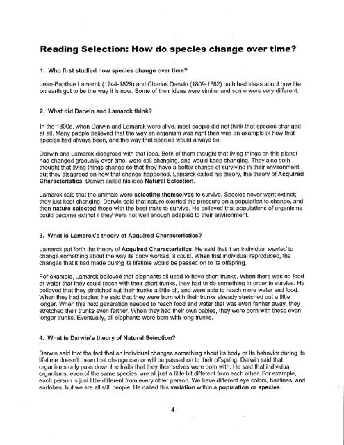 Reading Selection: How do species change over time?