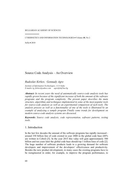 Source Code Analysis â An Overview - Cybernetics and Information ...