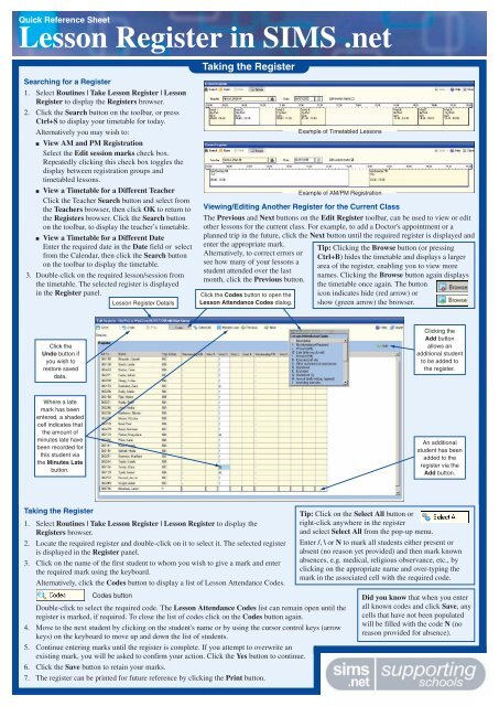 QRS Lesson Register in SIMS net - Education ICT Service