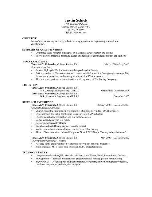 Full Resume - Texas A&M Smart Lab - Texas A&M University