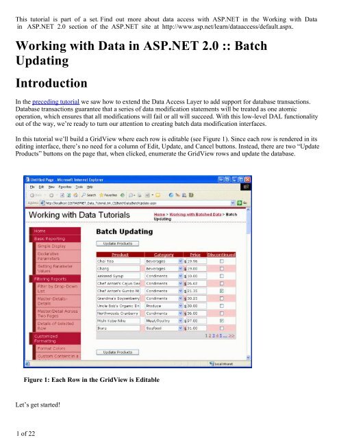 Working With Data In Aspnet 20 Batch Updating Introduction