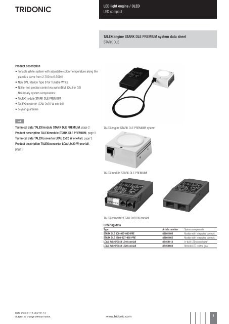 TALEXXengine STARK DLE PREMIUM â System data sheet - Tridonic