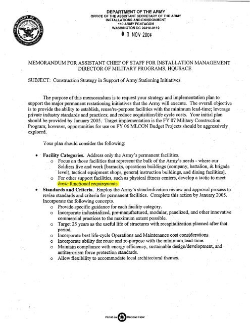 DASA(IH) Memo - Restationing Constr Strategy 1 Nov 04 - MRSI