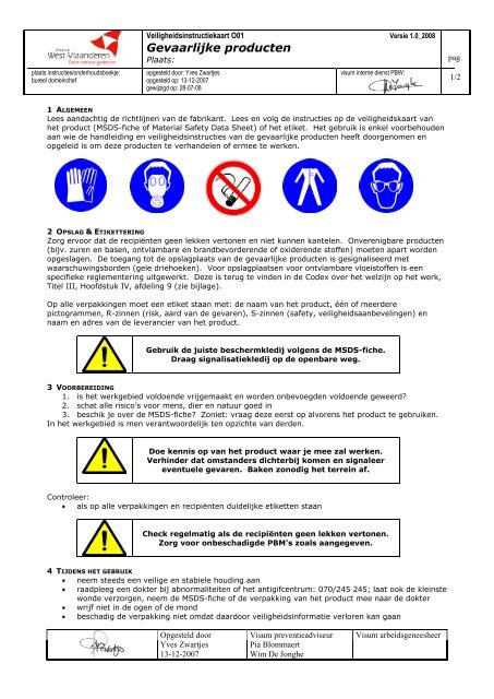 Gevaarlijke producten (PDF) - BeSWIC