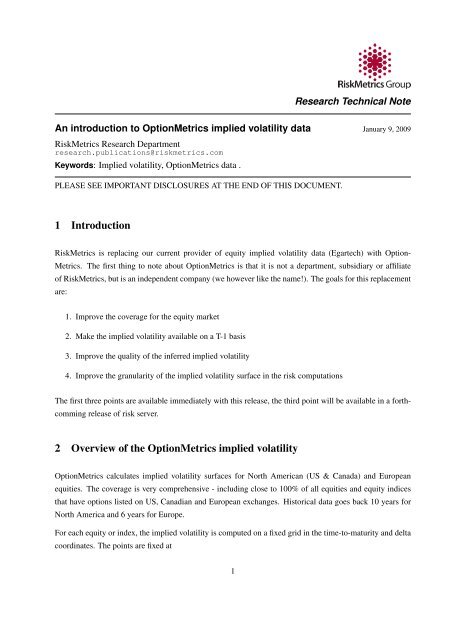An Introduction to OptionMetrics Implied Volatility Data