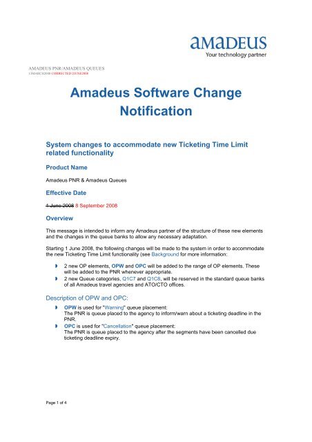 Amadeus Software Change Notification