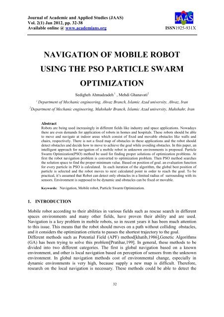 Navigation Of Mobile Robot Using The Pso Particle Swarm Optimization