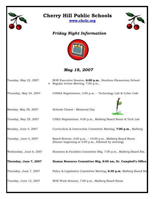 Friday Night Information May 18, 2007 - Cherry Hill Public Schools